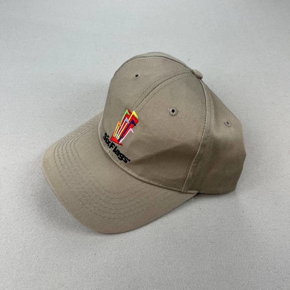 Six Flags | Accessories | Vintage Six Flags Hat Velcroback Adult Tan ...